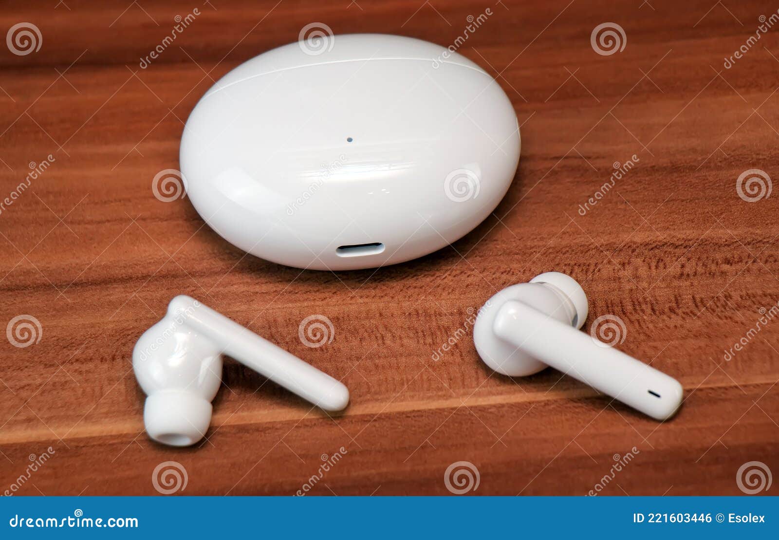 White Wireless Portable Earpods Closeup on the Table Stock Photo ...