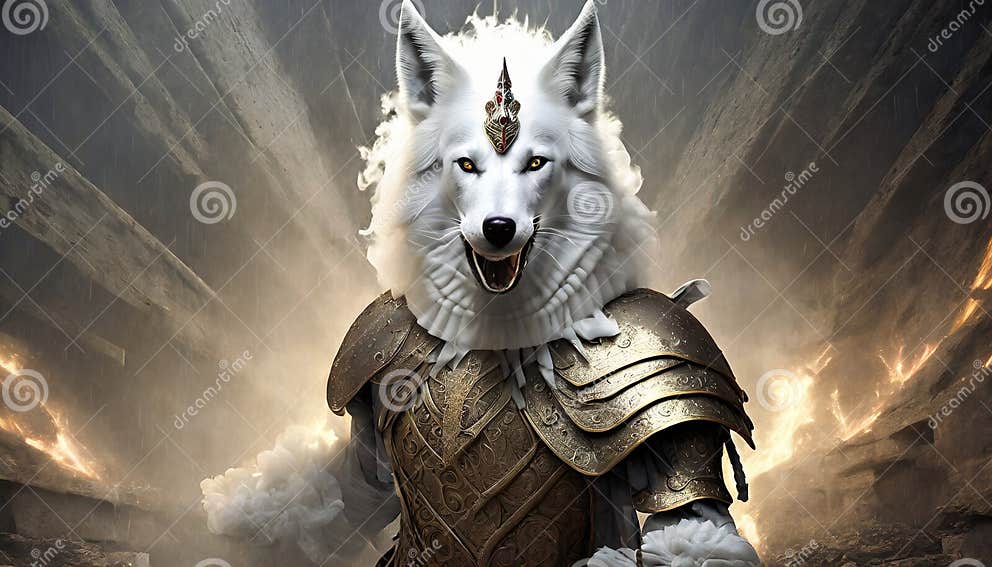 White wolf in armor stock illustration. Illustration of woman - 331139996