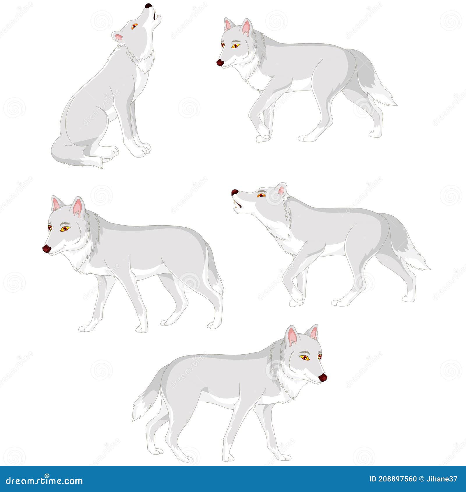 White Wolf Cartoon Collection Stock Illustration - Illustration of ...