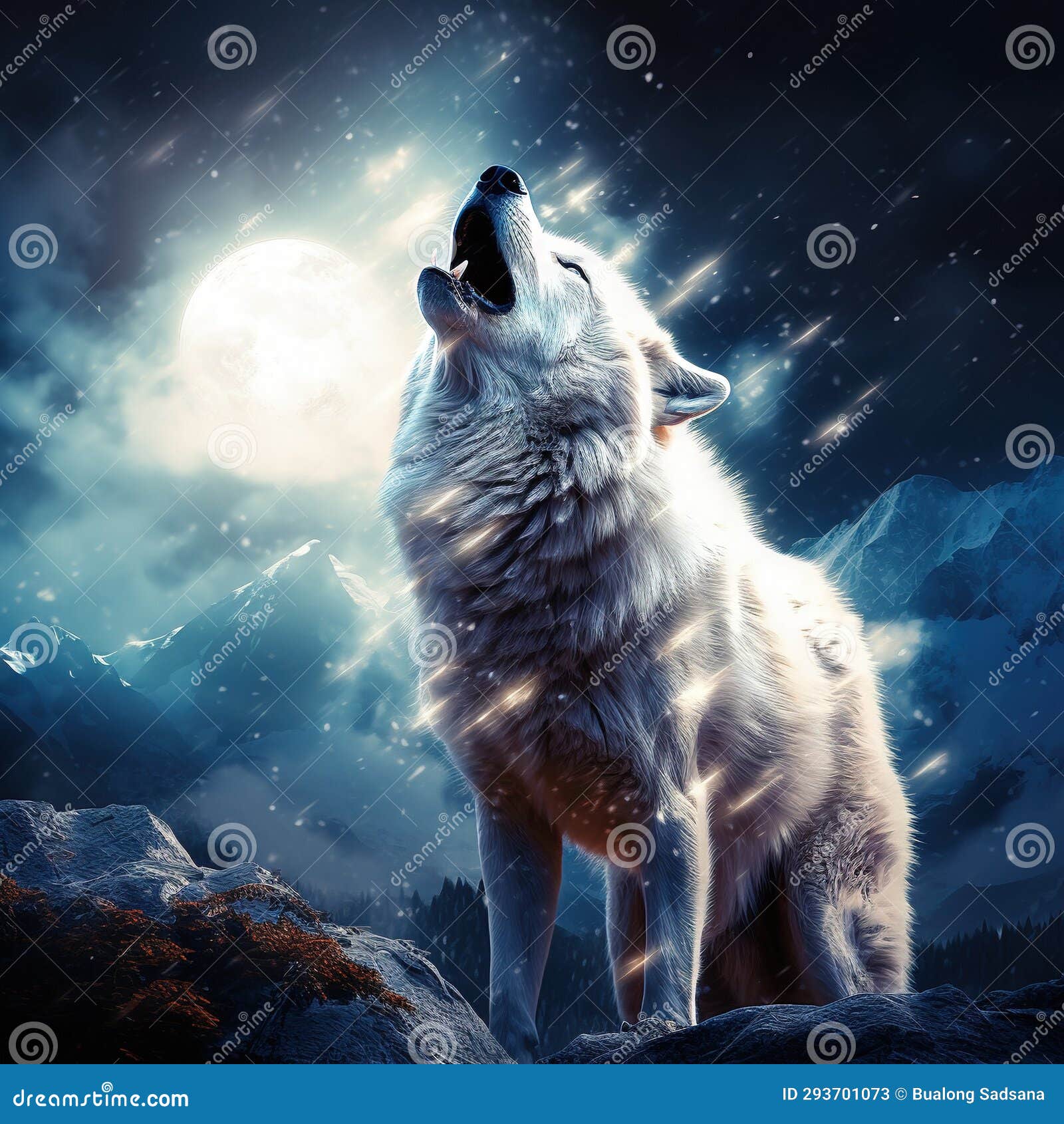 White Wolf Howling Moons stock illustration. Illustration of planet ...
