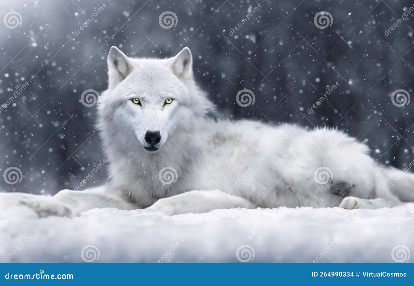 A White Wolf Laying on the Snow. Ai Generated Image Stock Photo - Image ...