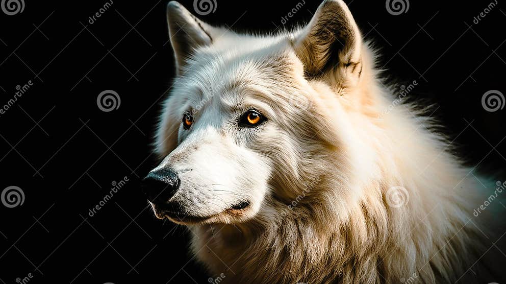 White Wolf Portrait on Black Generative AI Stock Illustration ...
