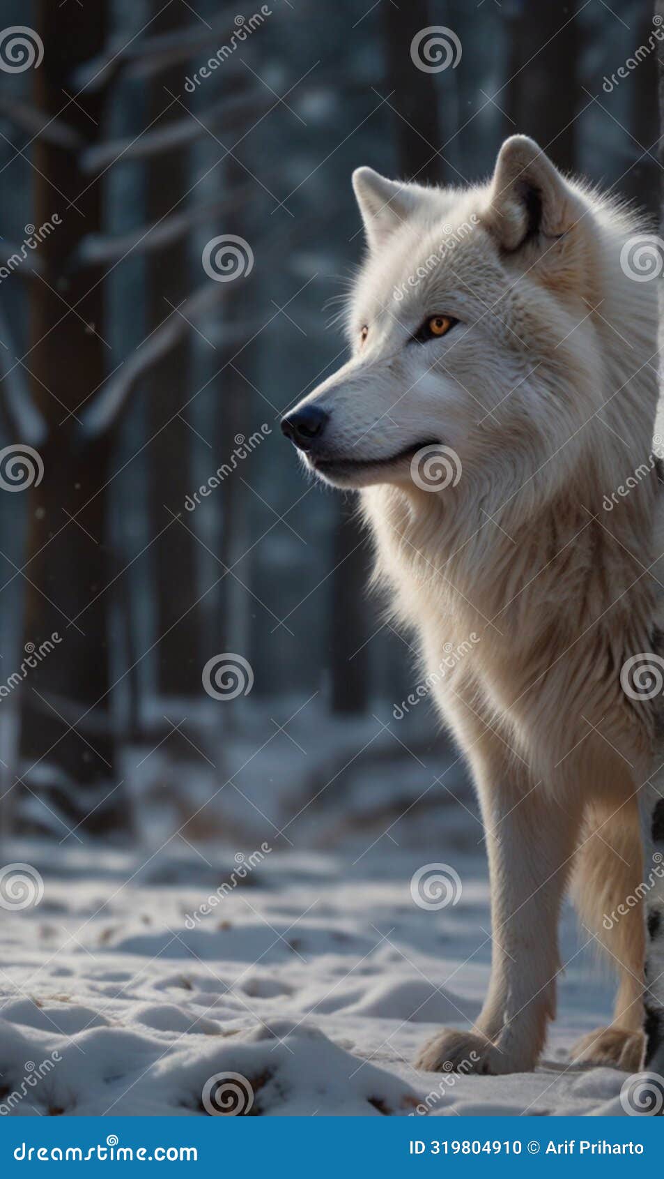 A White Wolf Was Standing Under the Tree Stock Photo - Image of ...