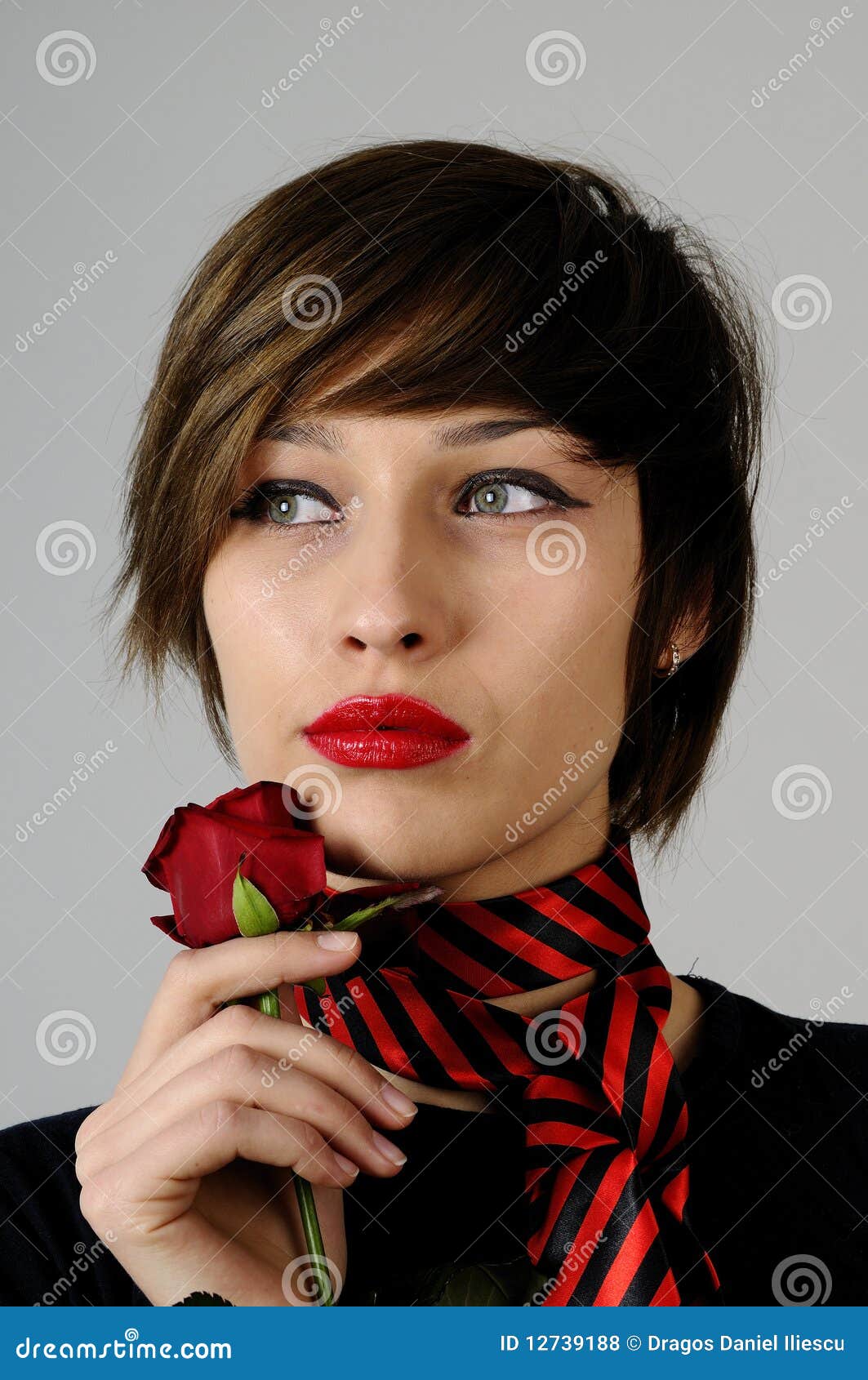 White Woman Feeling Red Rose Stock Photo - Image of lips, face: 12739188