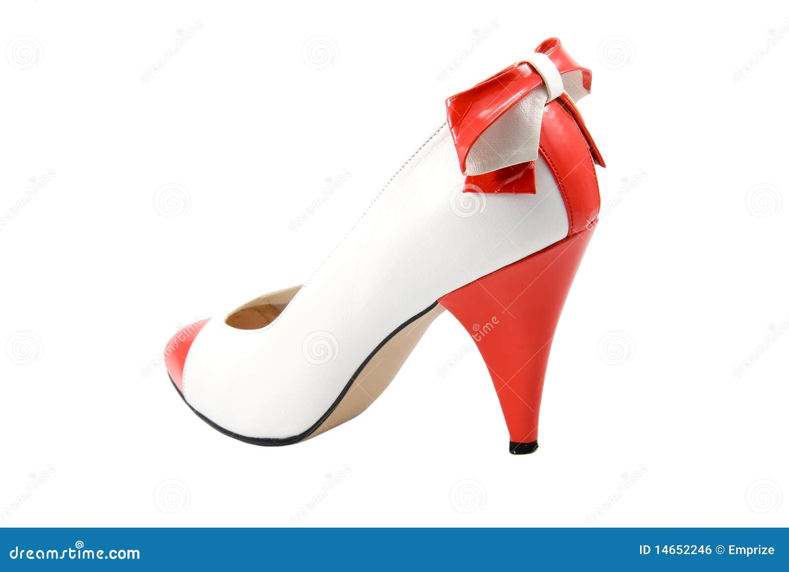 White Woman Shoe with Red Heel and Bow Stock Photo - Image of shoes ...