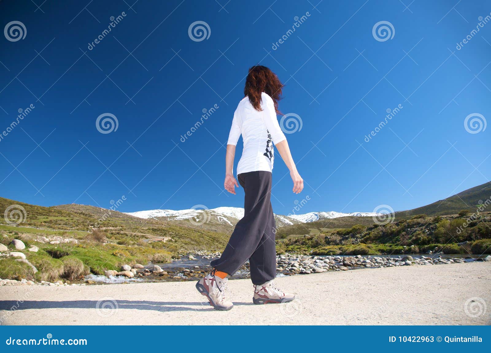 White Woman Walking in Country Stock Image - Image of landscape, female ...