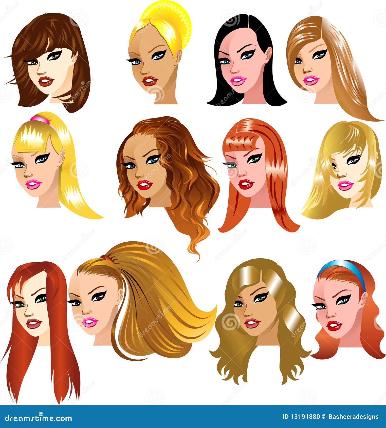 Women Faces With Vitiligo - Vector Set. Isolated Girls Portraits With ...