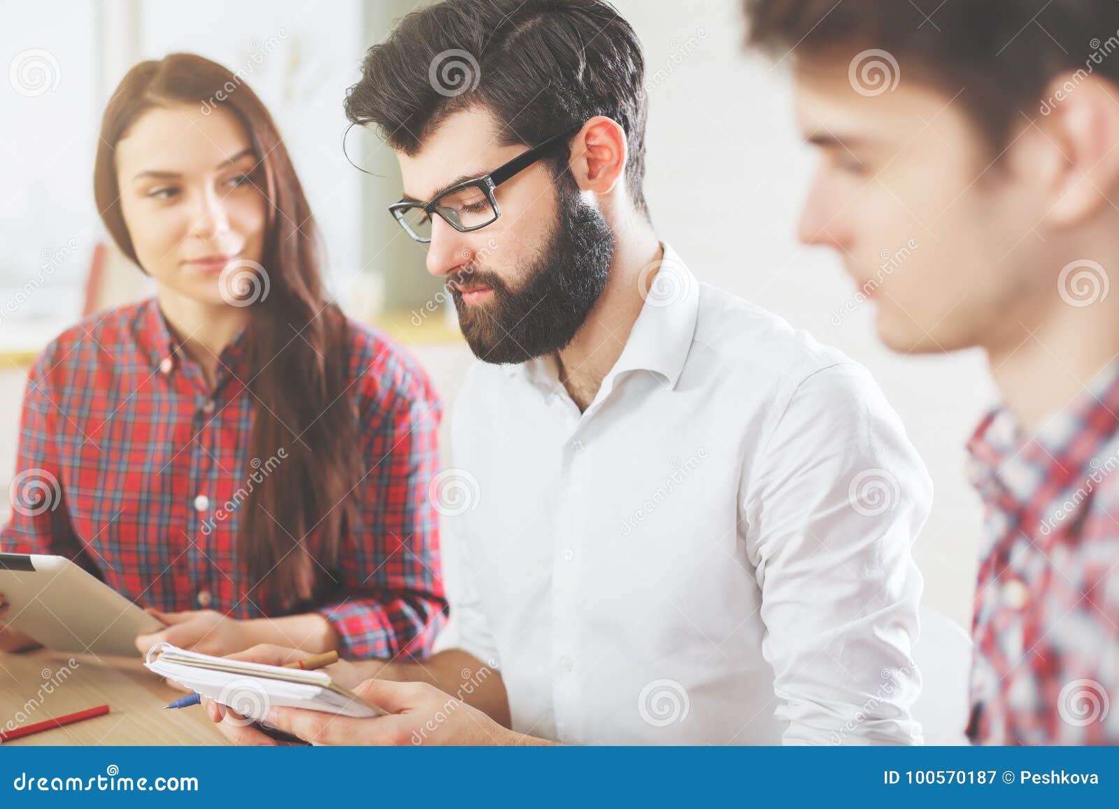 White People Using Tablet in Office Stock Image - Image of hands ...