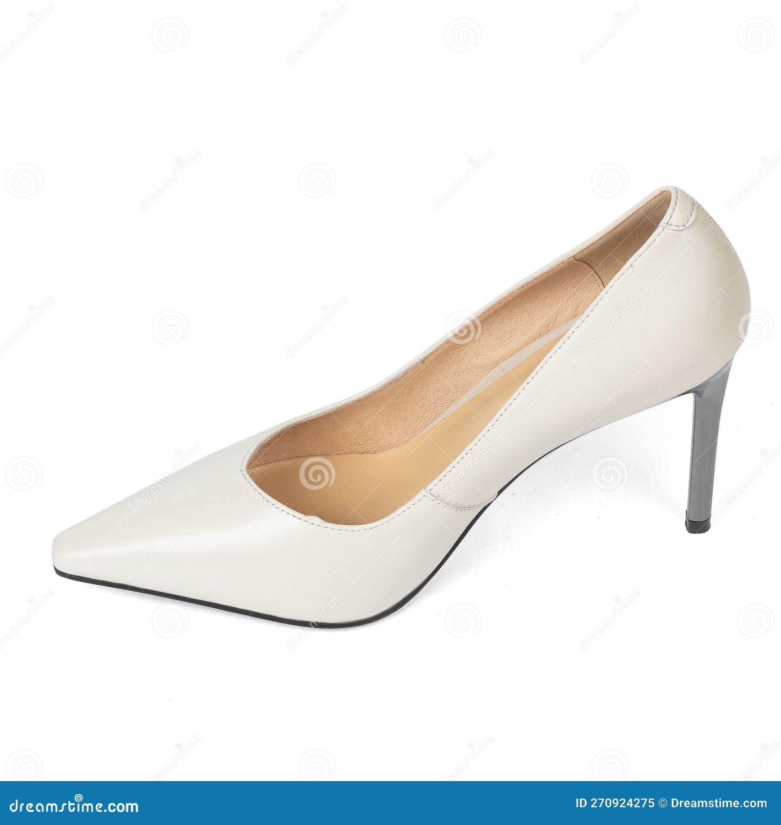 White Women S Classic Shoes with a Sharp Toe with Thin Heels on a White ...