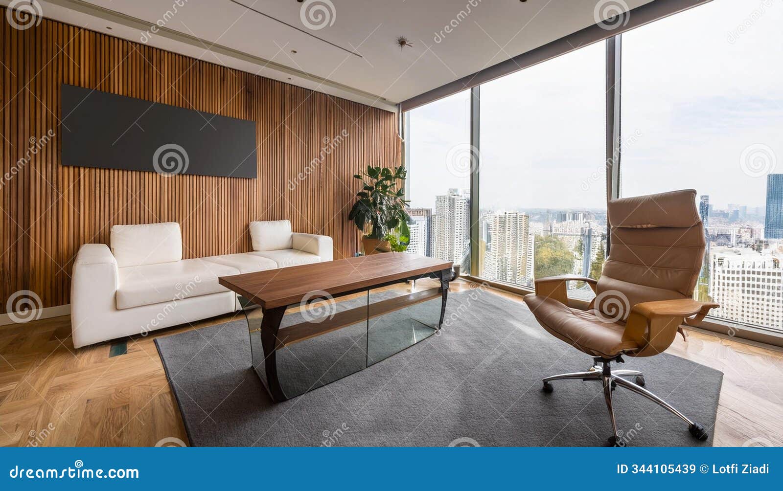 White and Wood CEO Office Corner Lounge and Poster Stock Illustration ...