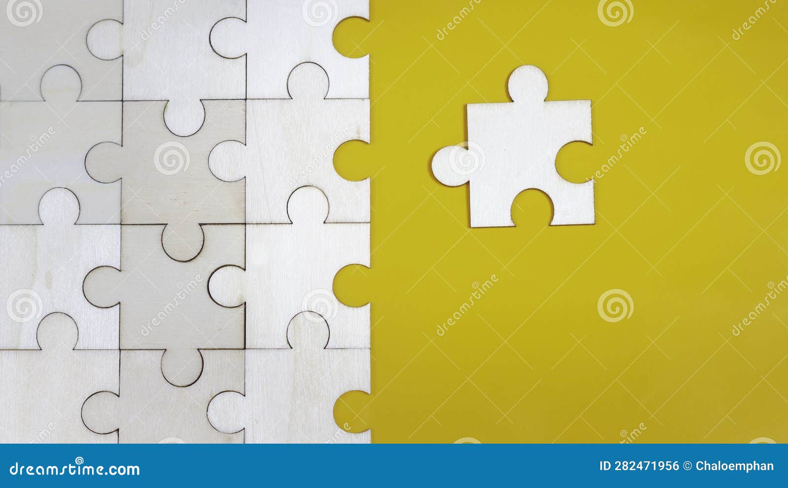 White Wood Jigsaw Puzzle on Yellow Background with Copy Space. Stock ...