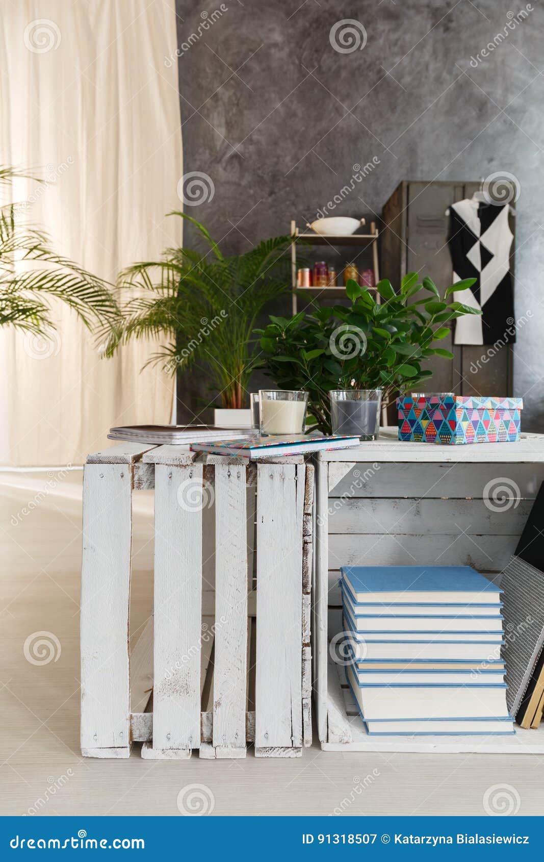 White wooden boxes stock image. Image of books, shelf - 91318507