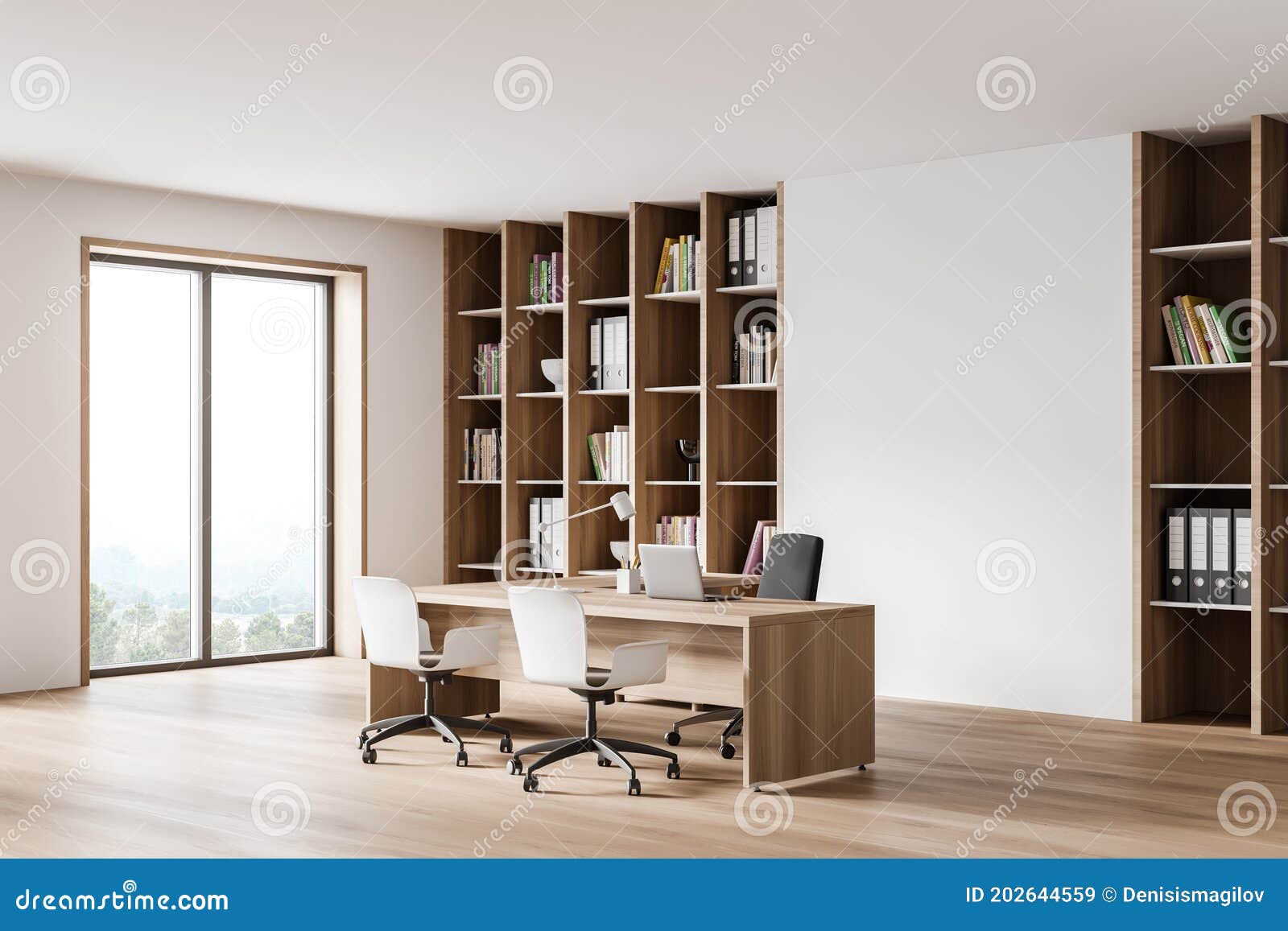 White and Wooden CEO Office Corner with Window Stock Illustration ...