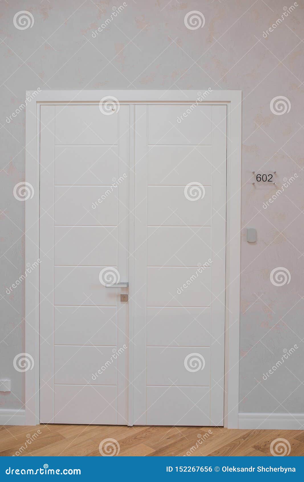 White Wooden Office Door with Silver Handle, with Number Plates Stock ...