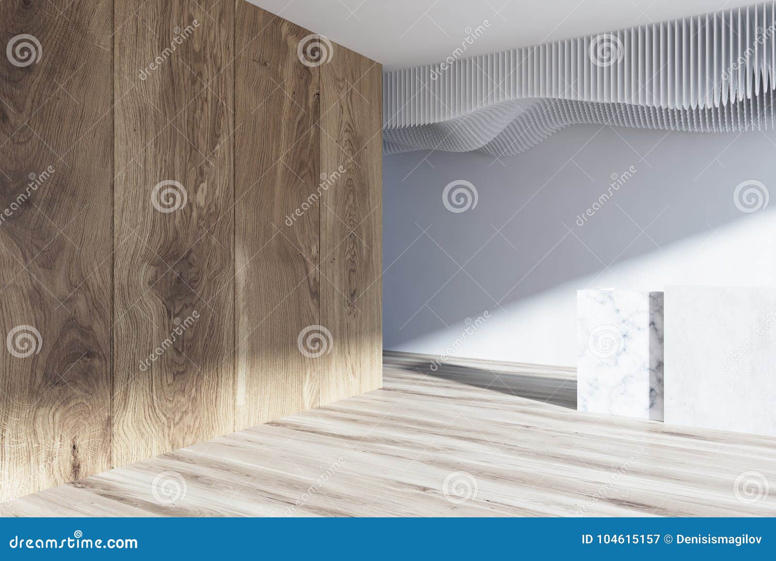 White and Wooden Reception Hall Side Close Up Stock Illustration ...