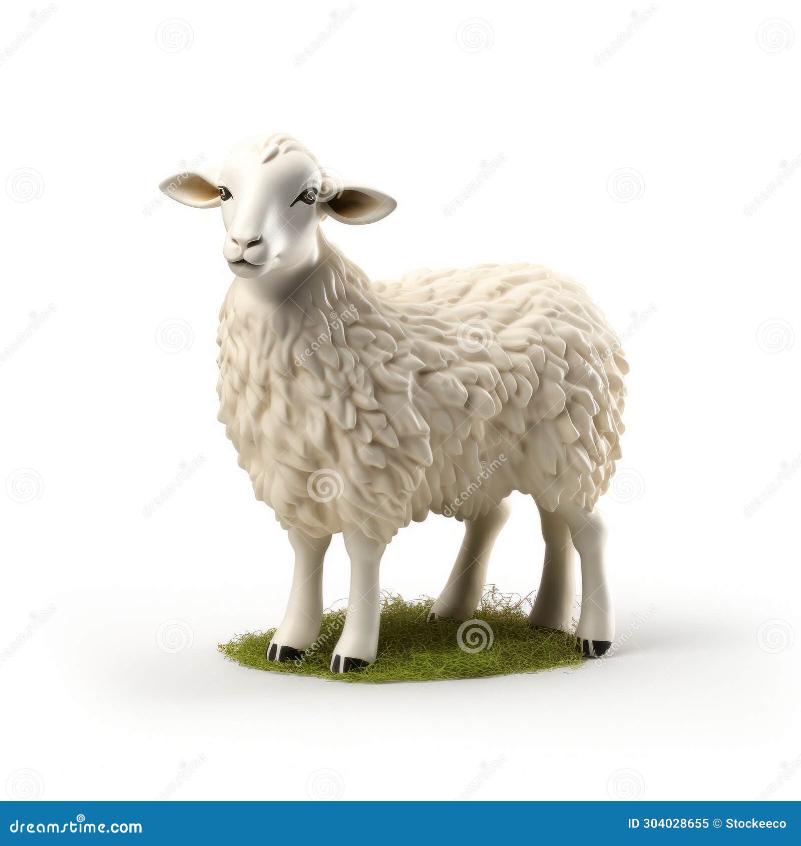 Realistic 3d Render of Plastic Sheep Figurine on White Grass Stock ...