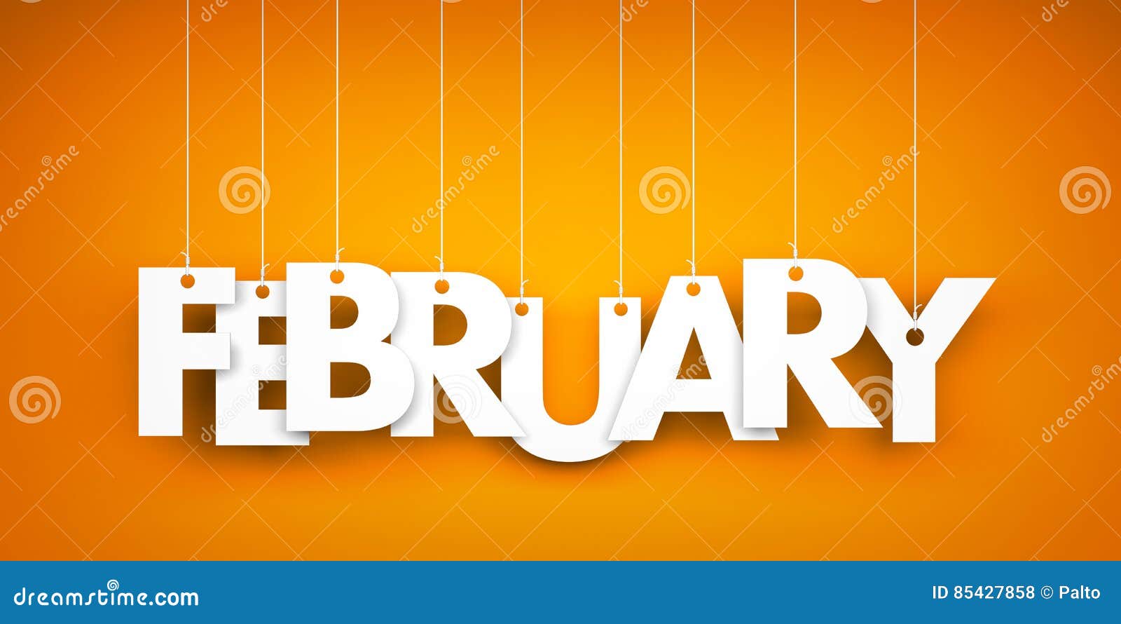 White Word FEBRUARY on Orange Background Stock Illustration ...