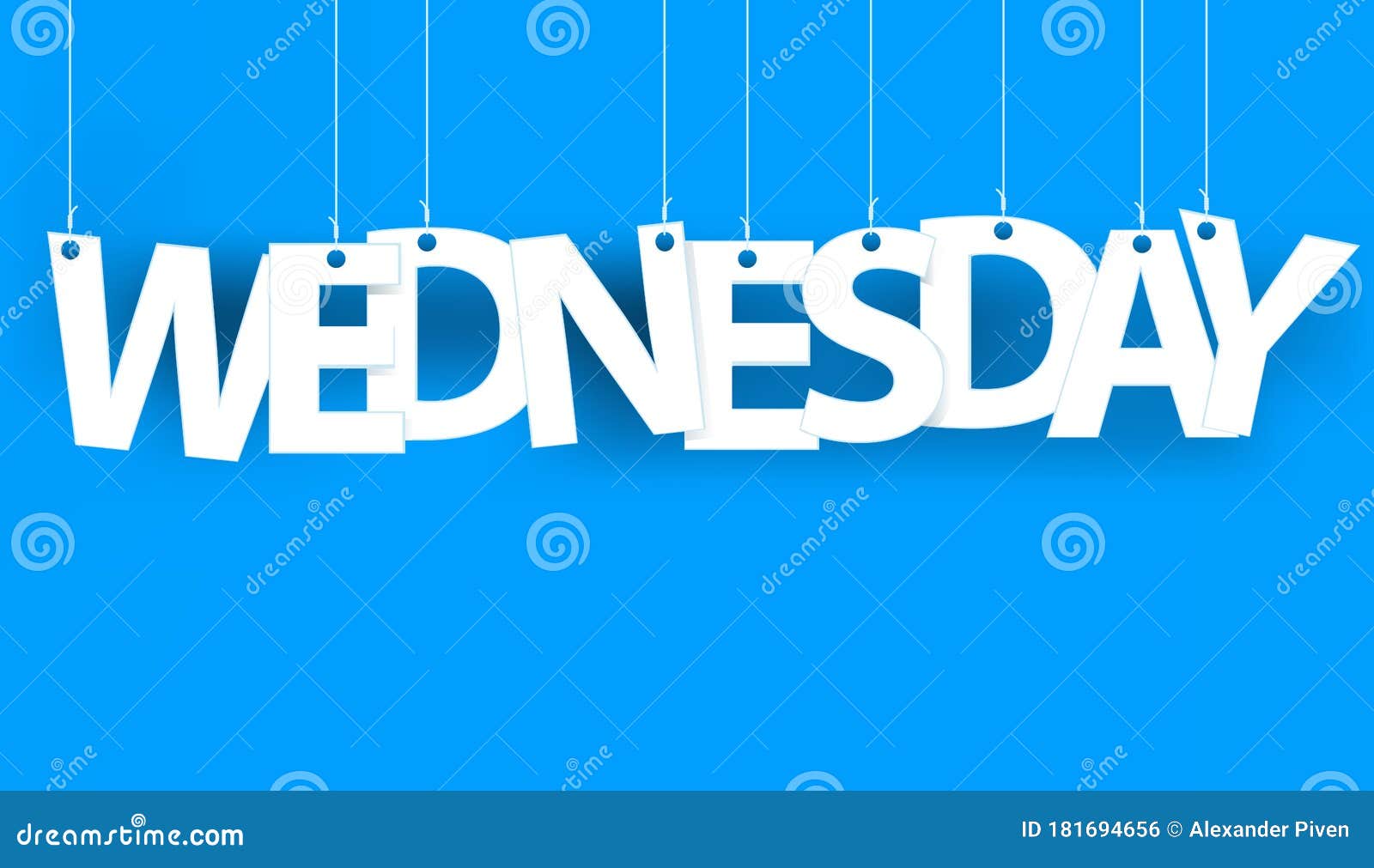 White Word WEDNESDAY - Word Hanging on the Ropes on Blue Background. 3d ...