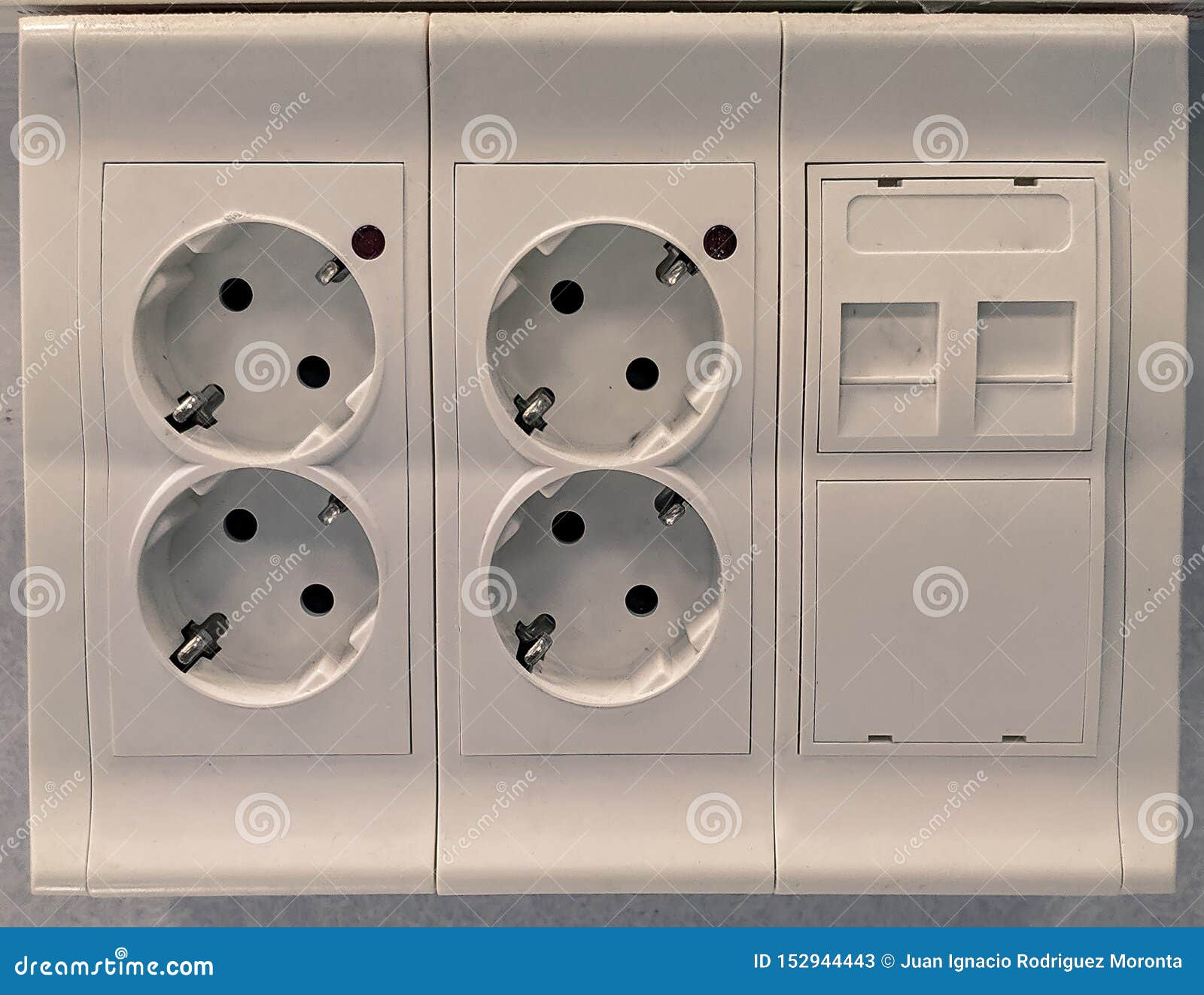 White Workstation with Four Plugs and 2 Voice and Data Sockets Stock ...