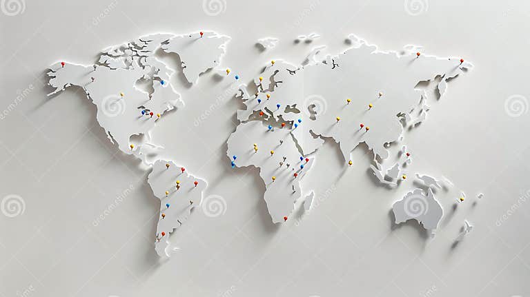 A White World Map with Pins on it Stock Image - Image of wall, drawing ...