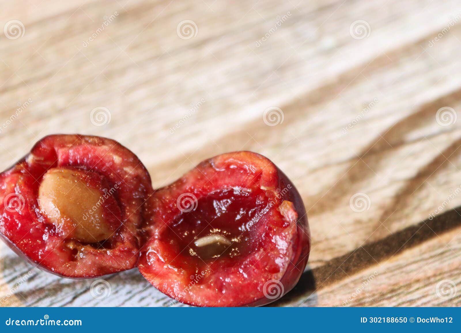 White Worm in a Cherry Tree. a Wormy Cherry Seen Up Close. a Worm in a ...