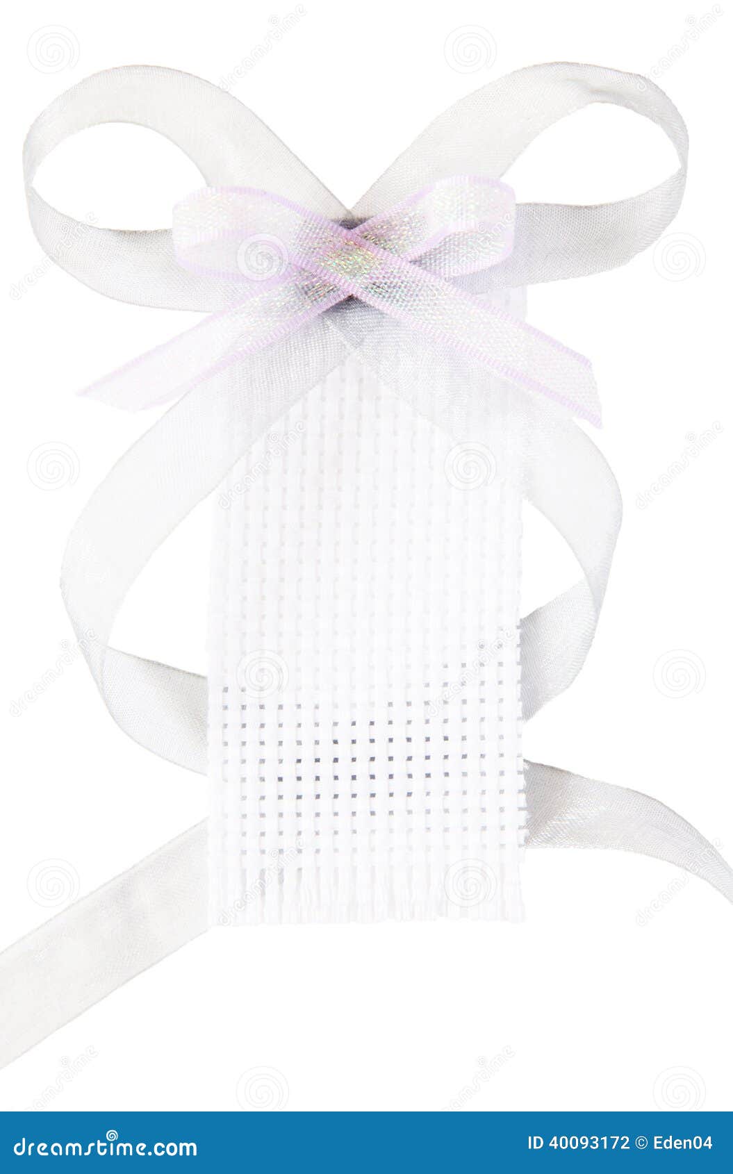 White Woven Gift Tag with Grey Ribbon Bow Stock Photo - Image of cloth ...
