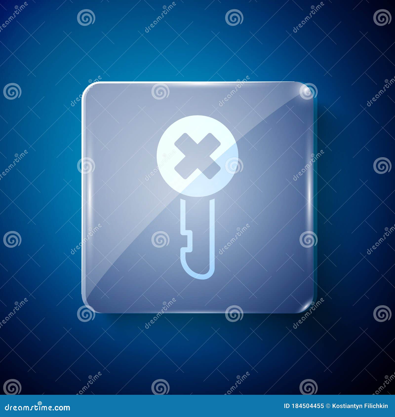 White Wrong Key Icon Isolated on Blue Background. Square Glass Panels ...