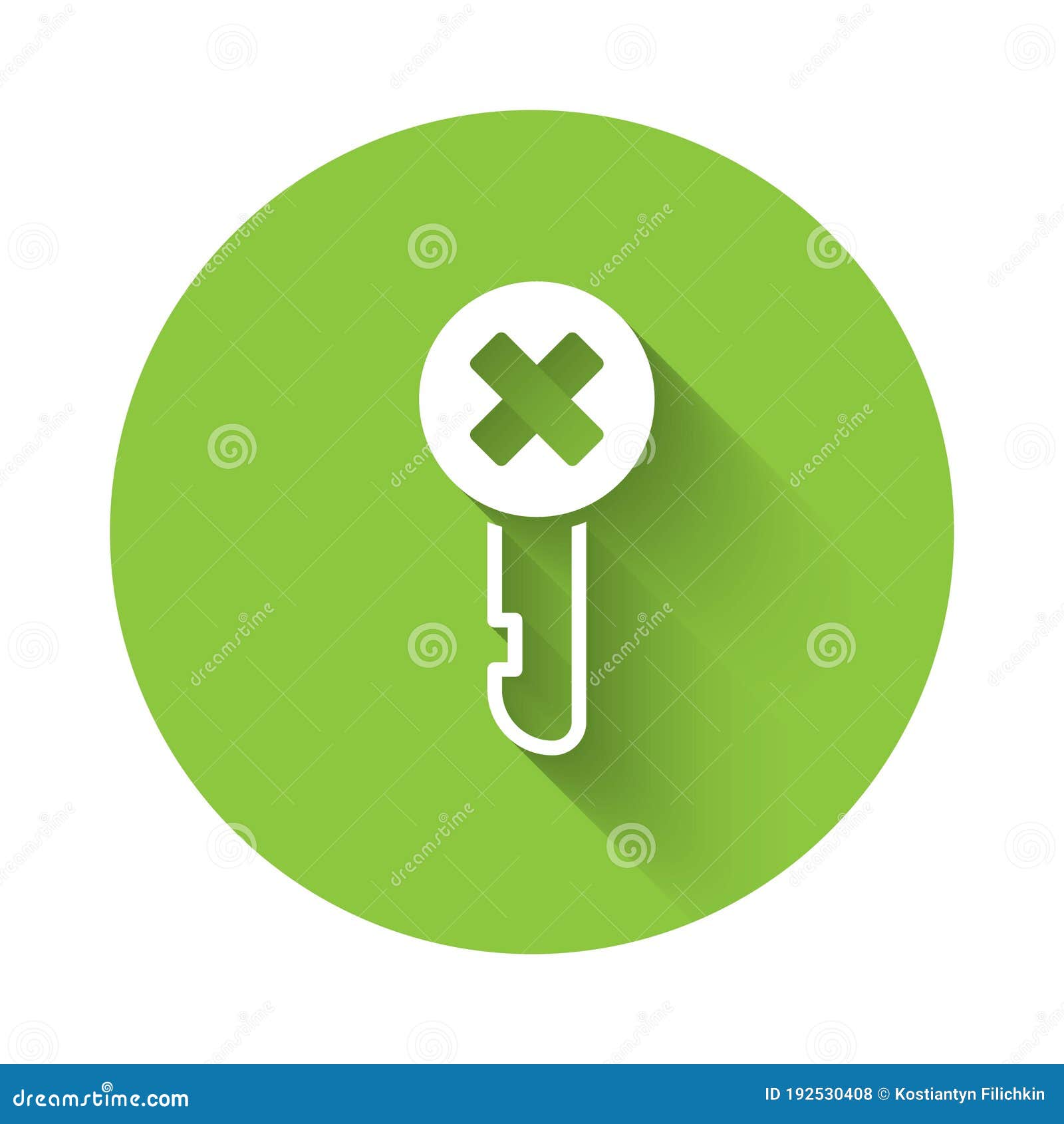White Wrong Key Icon Isolated with Long Shadow. Green Circle Button ...