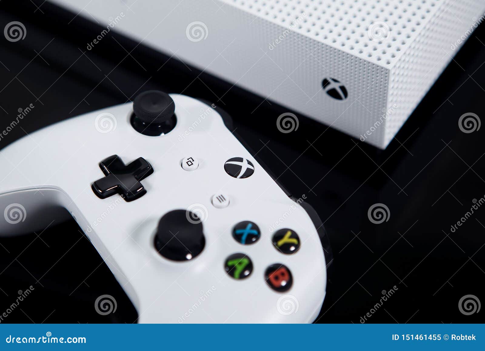 A White XBOX One S System and Controller on Black Editorial Image ...