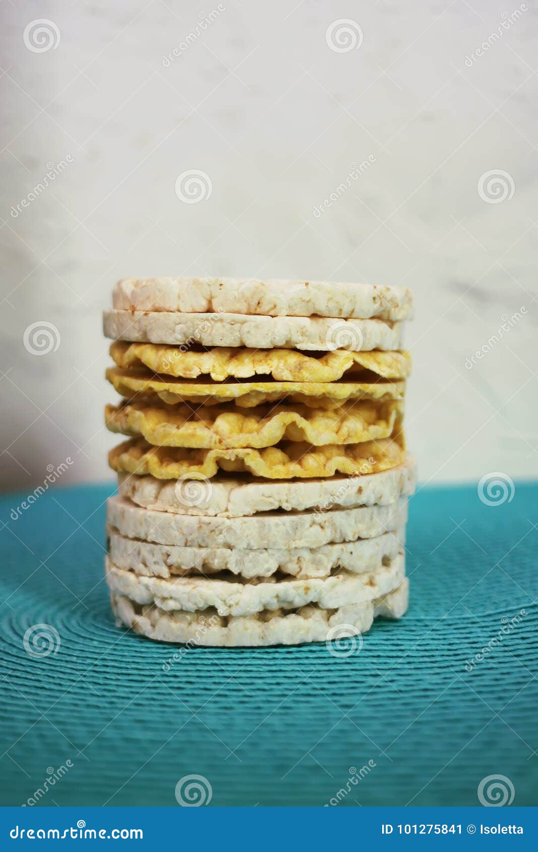 White Rice Crackers on Blue Background. Stock Image - Image of grain ...