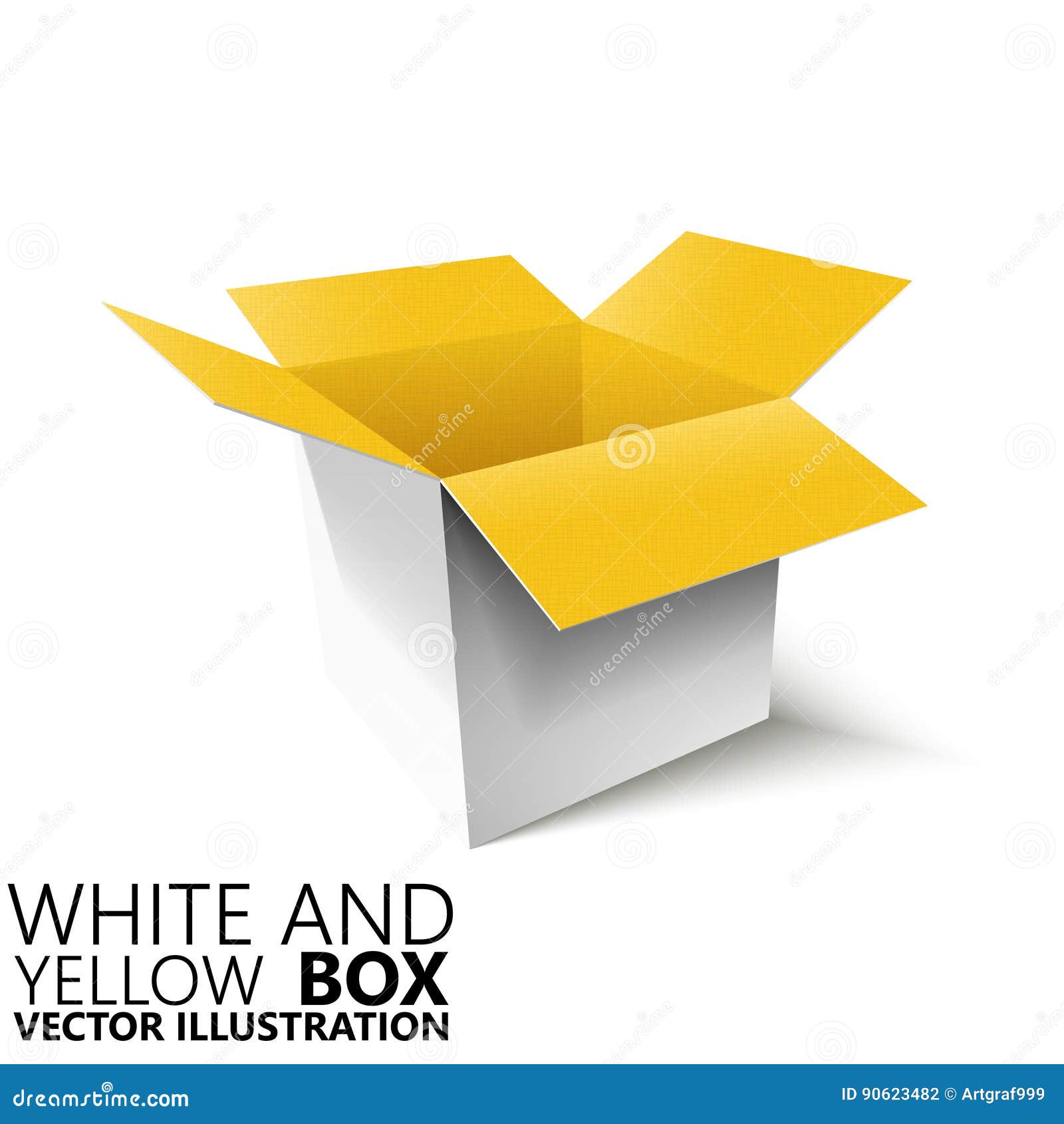 White and Yellow Open Box 3D/ Illustration Stock Illustration ...