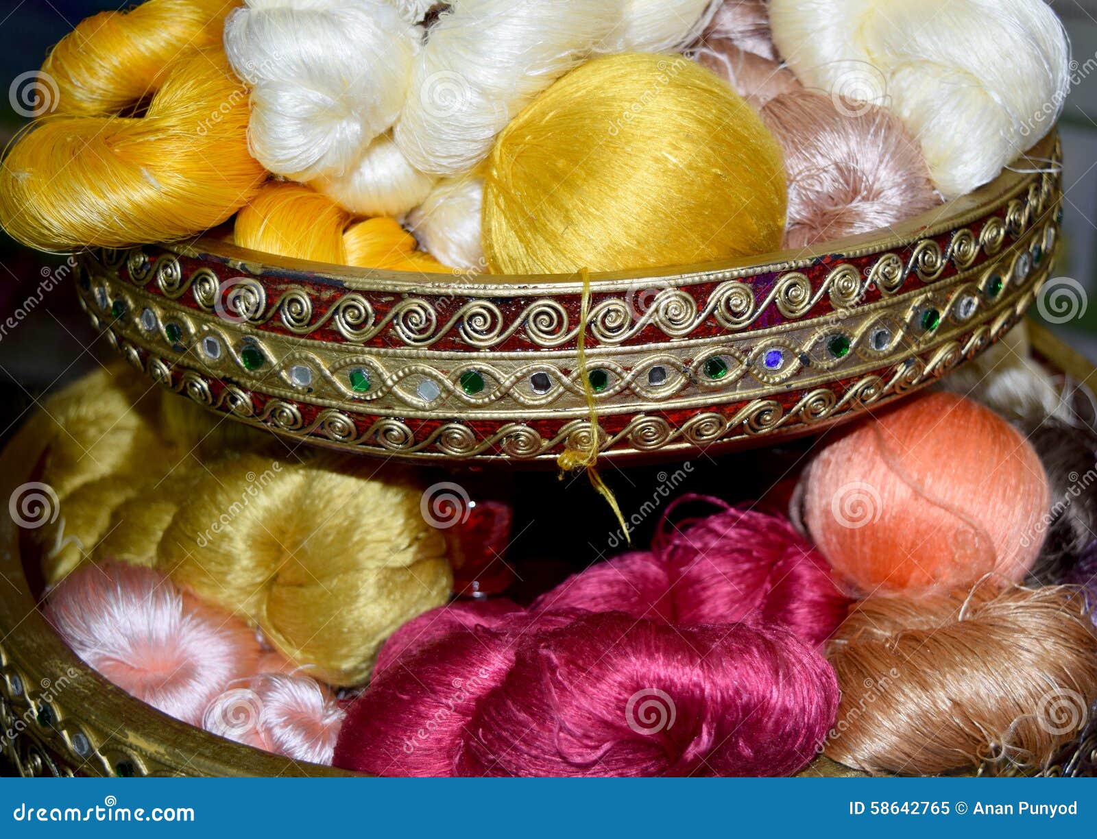 White Yellow and Other Color Silks Thread Roll Abstract Background ...