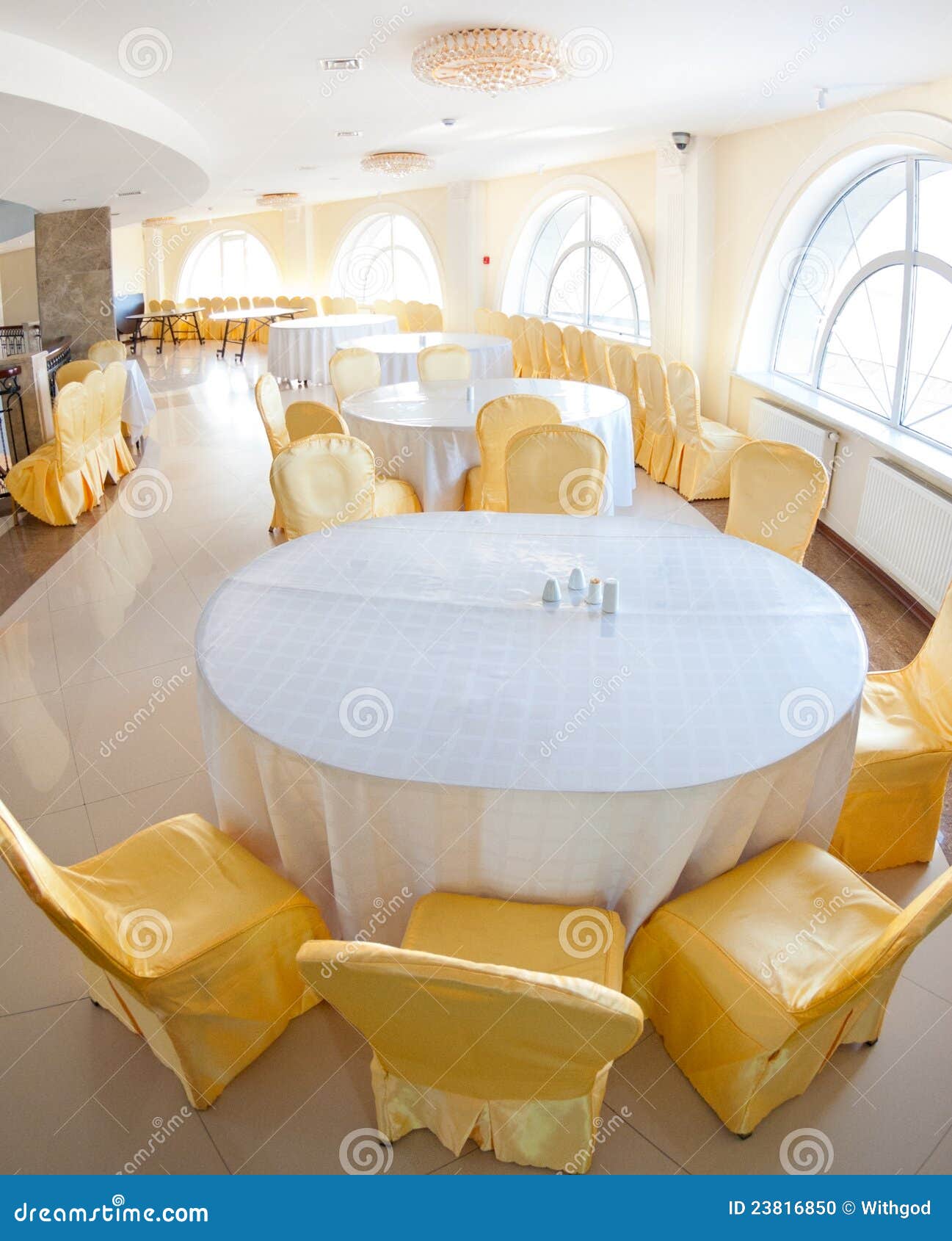 White and Yellow Restaurant Interior Stock Photo - Image of glossy ...