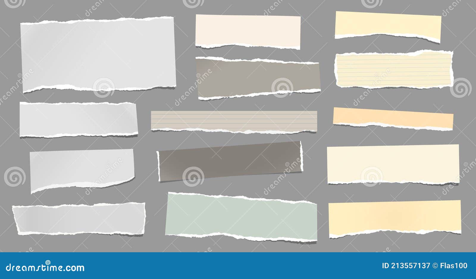 White, Yellow Torn Note, Notebook Paper Pieces are on Dark Grey ...