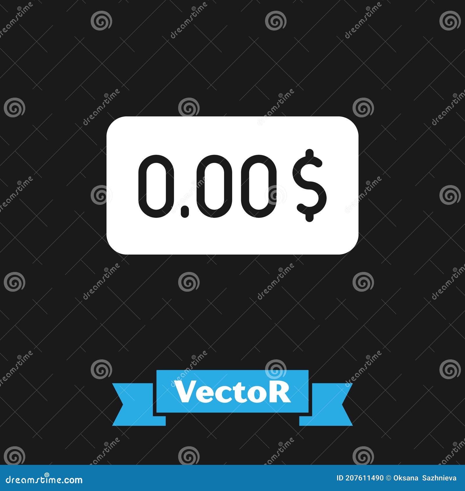 White Zero Cost Icon Isolated on Black Background. Empty Bank Account ...