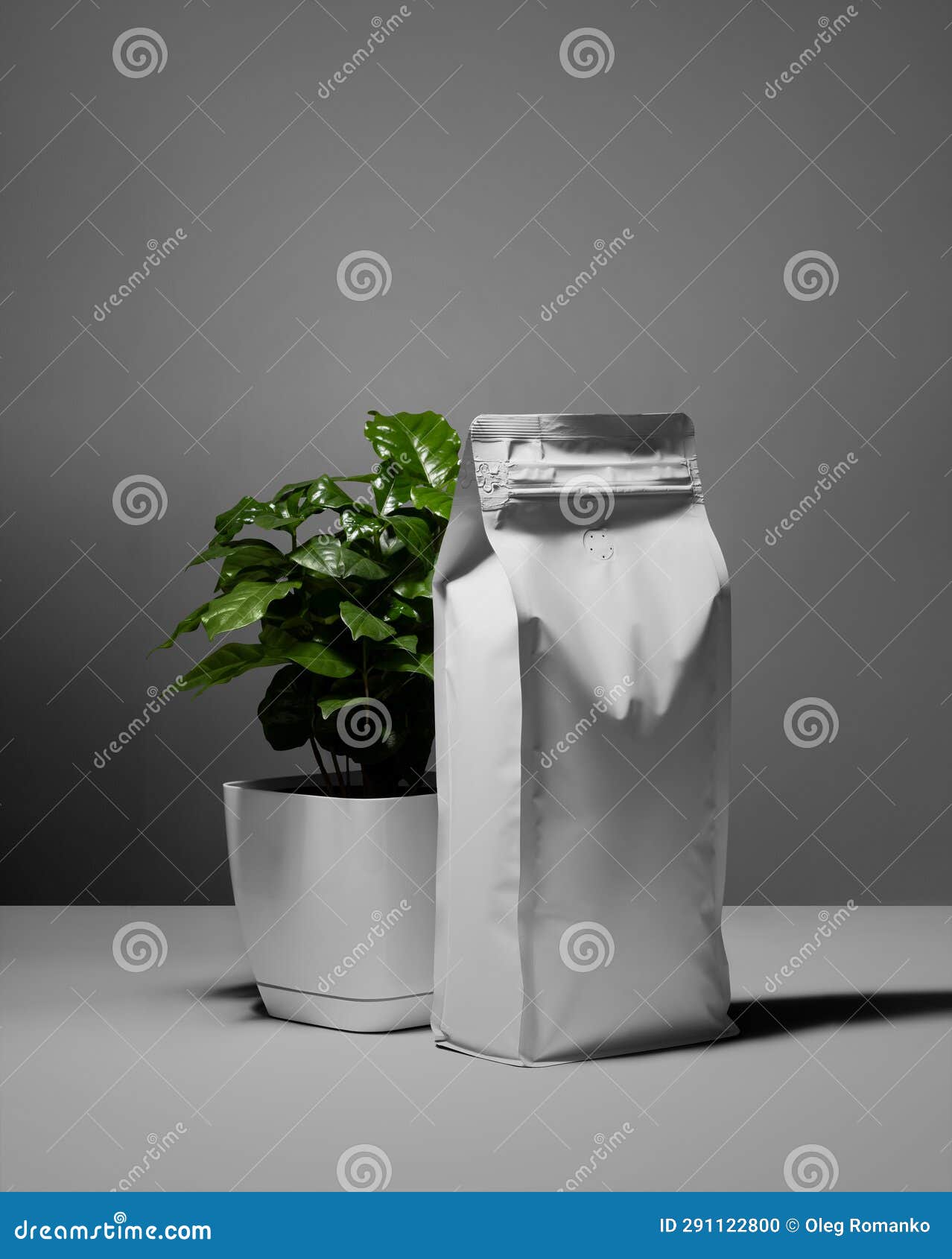 White Zip Package Mockup with Valve, Pouch with Shadows, Arabica Tree ...