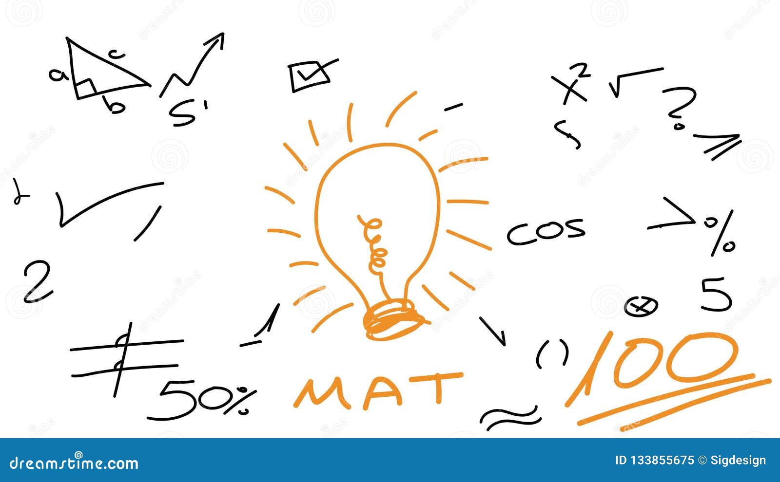 Whiteboard Animation Maths Symbol and Elements with Big Bulb on White ...