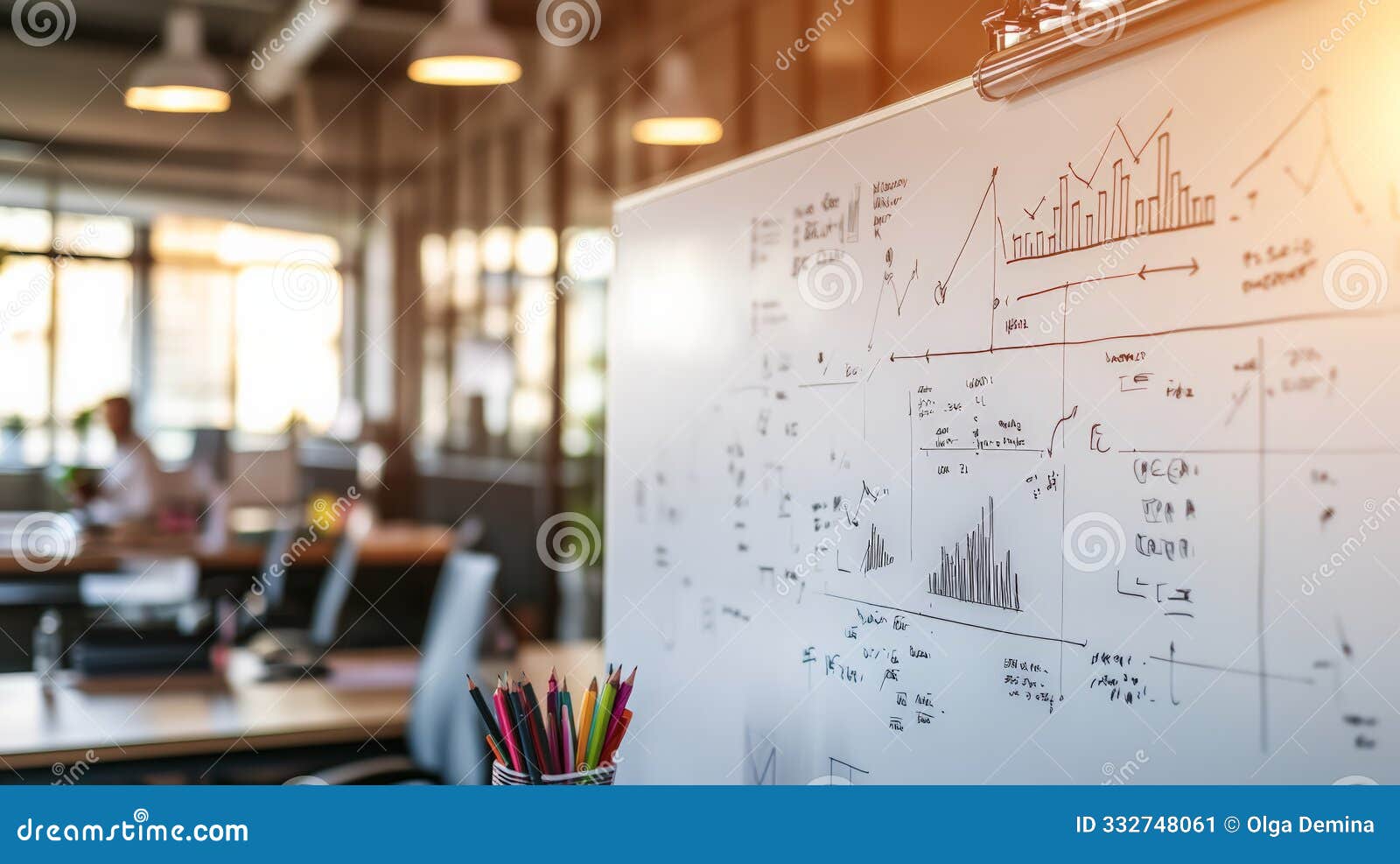 Whiteboard with Business Diagrams in a Modern Office. Symbolizing ...