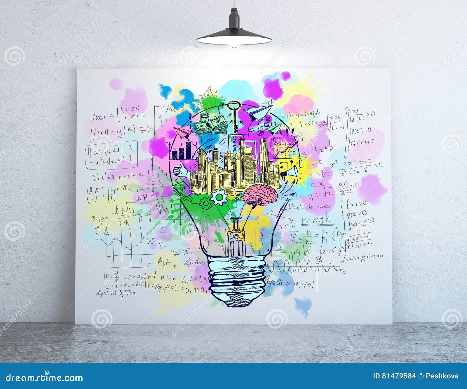 Whiteboard with Creative Lamp Sketch Stock Illustration - Illustration ...
