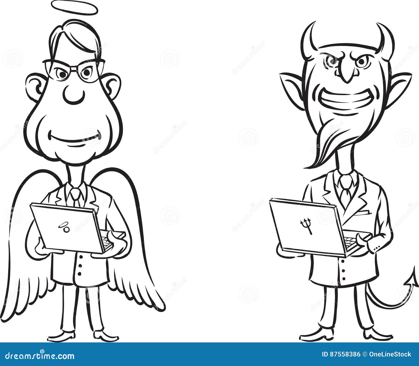 Whiteboard Drawing - Angel and Devil with Laptop Computers Stock Vector ...