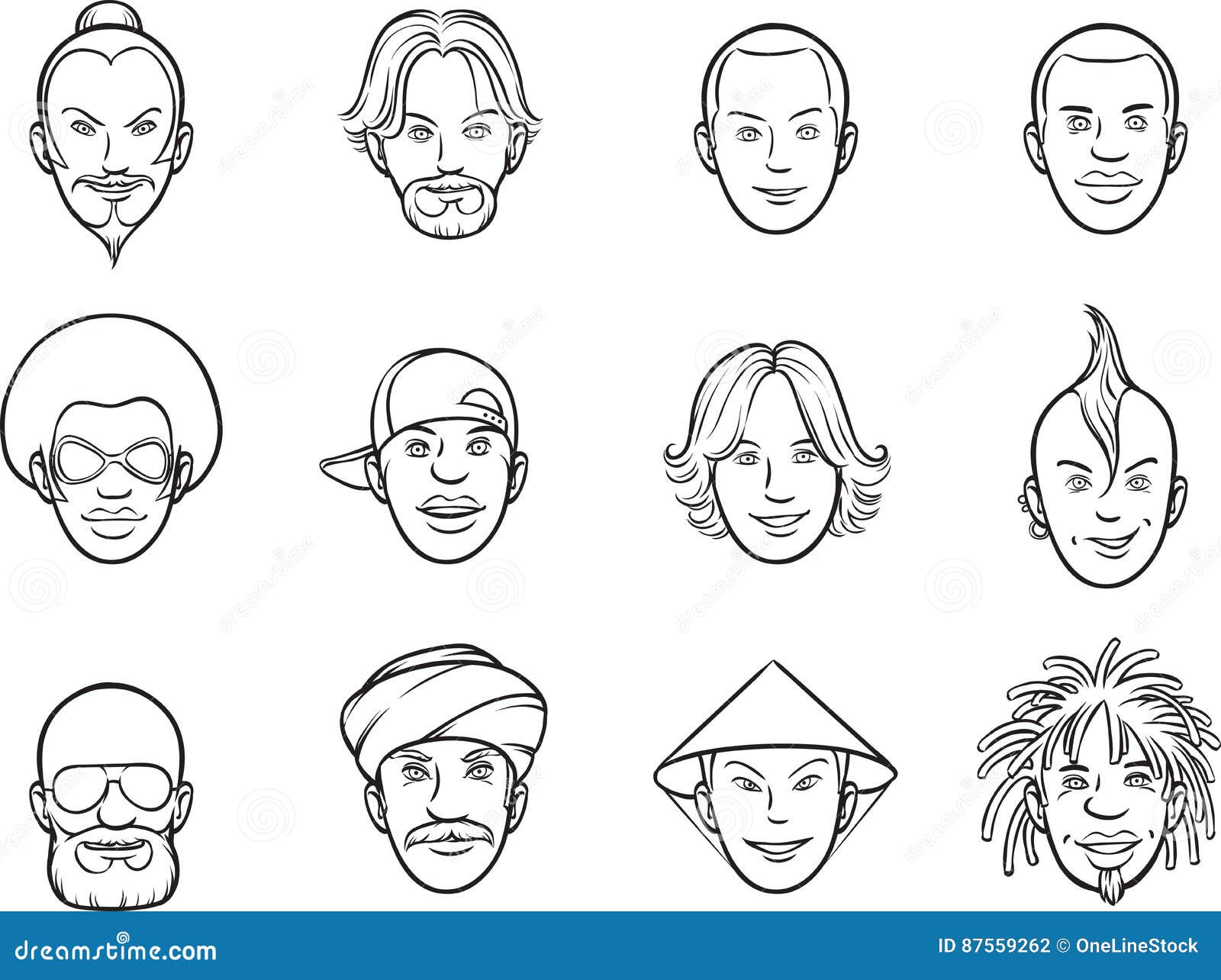 Whiteboard Drawing Cartoon Avatar Eccentric Faces Stock Vector Illustration Of Human Afro