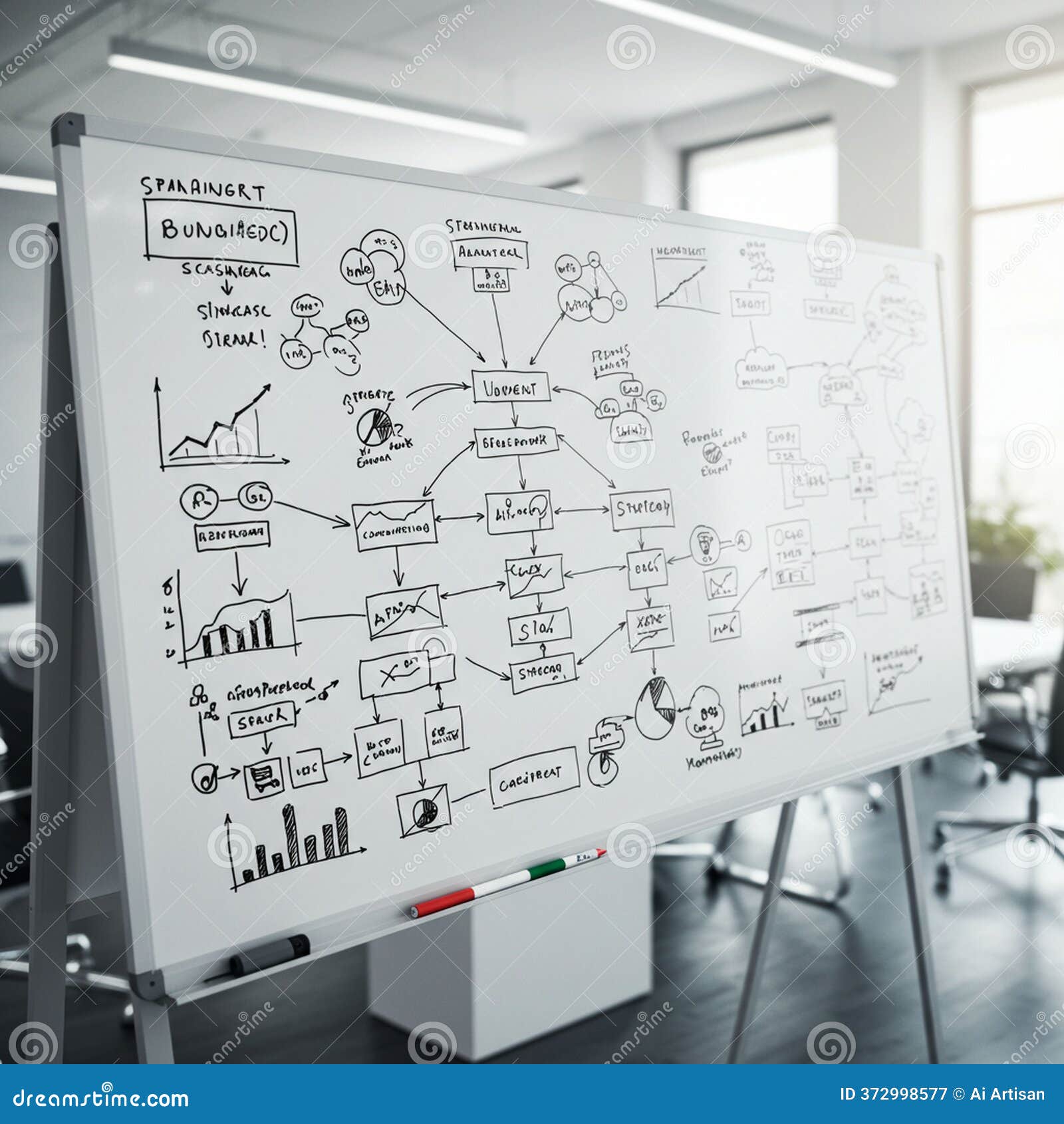A Whiteboard Is Filled With A Complex Network Of Diagrams, Flowcharts ...