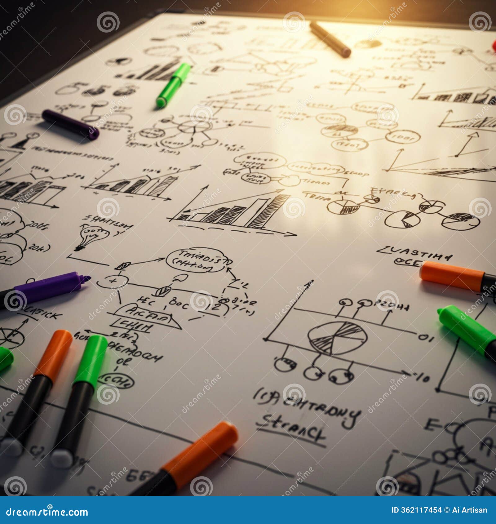 A Whiteboard Filled with Hand-drawn Diagrams and Graphs. the Charts ...