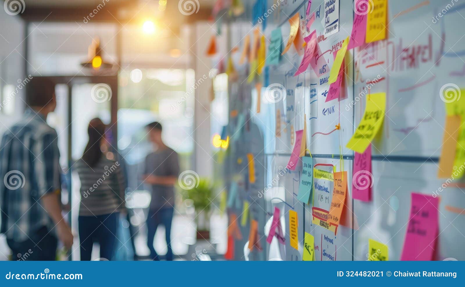 Whiteboard Full of Colorful Sticky Notes in Dynamic Work Environment ...