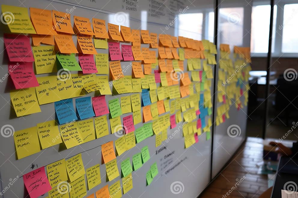 Whiteboard Full of Sticky Notes Stock Illustration - Illustration of ...