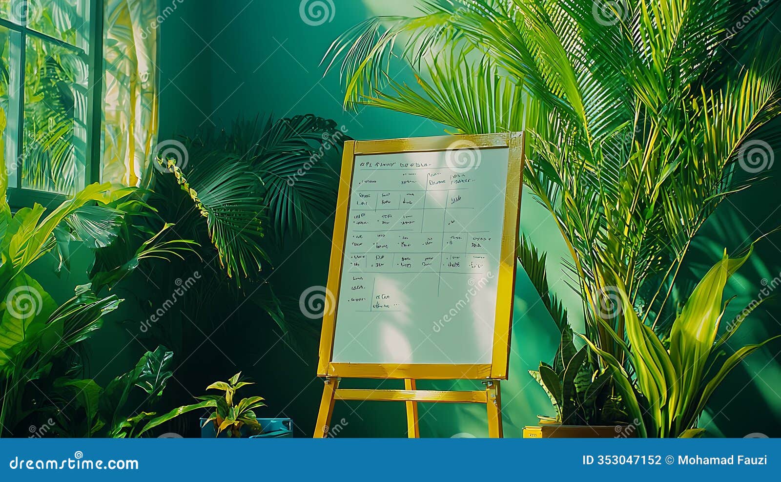 Whiteboard Schedule in a Lush Green Plant Filled Room Stock Photo ...