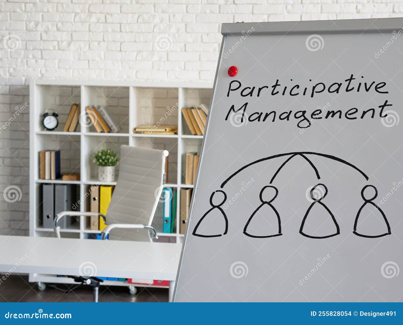 Whiteboard with Sign Participate Management and Scheme. Stock Photo ...