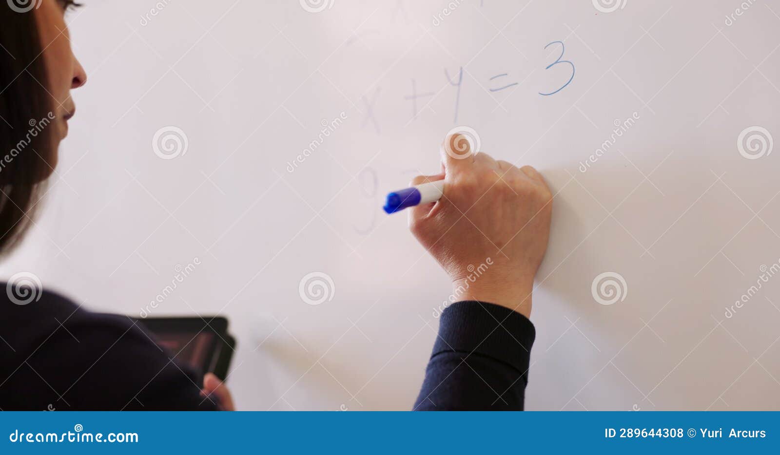 Whiteboard, Writing and Professor in Math Lecture or Classroom with ...