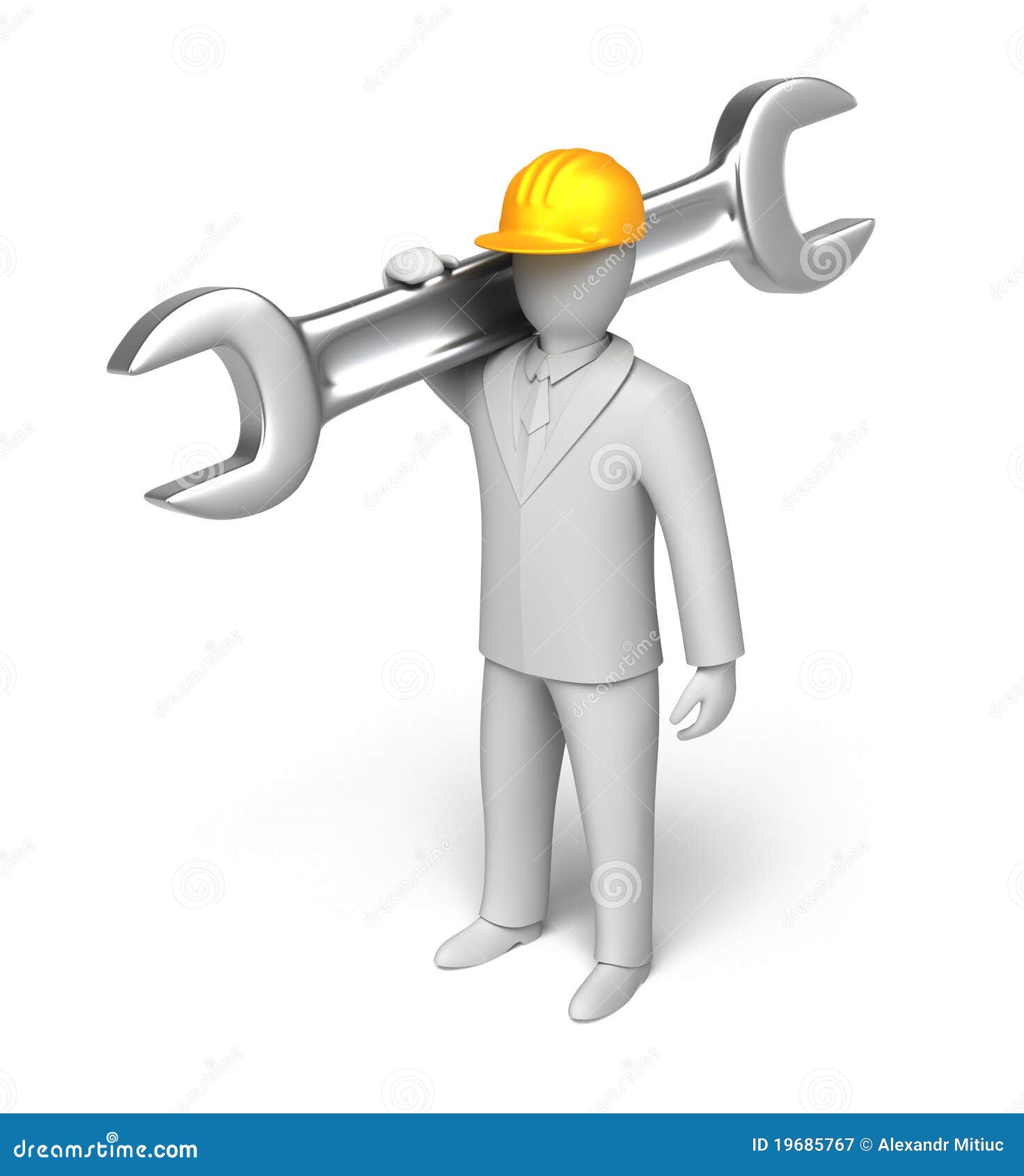 Whiteman Ready To Work, 3D Man with Spanner Stock Illustration ...