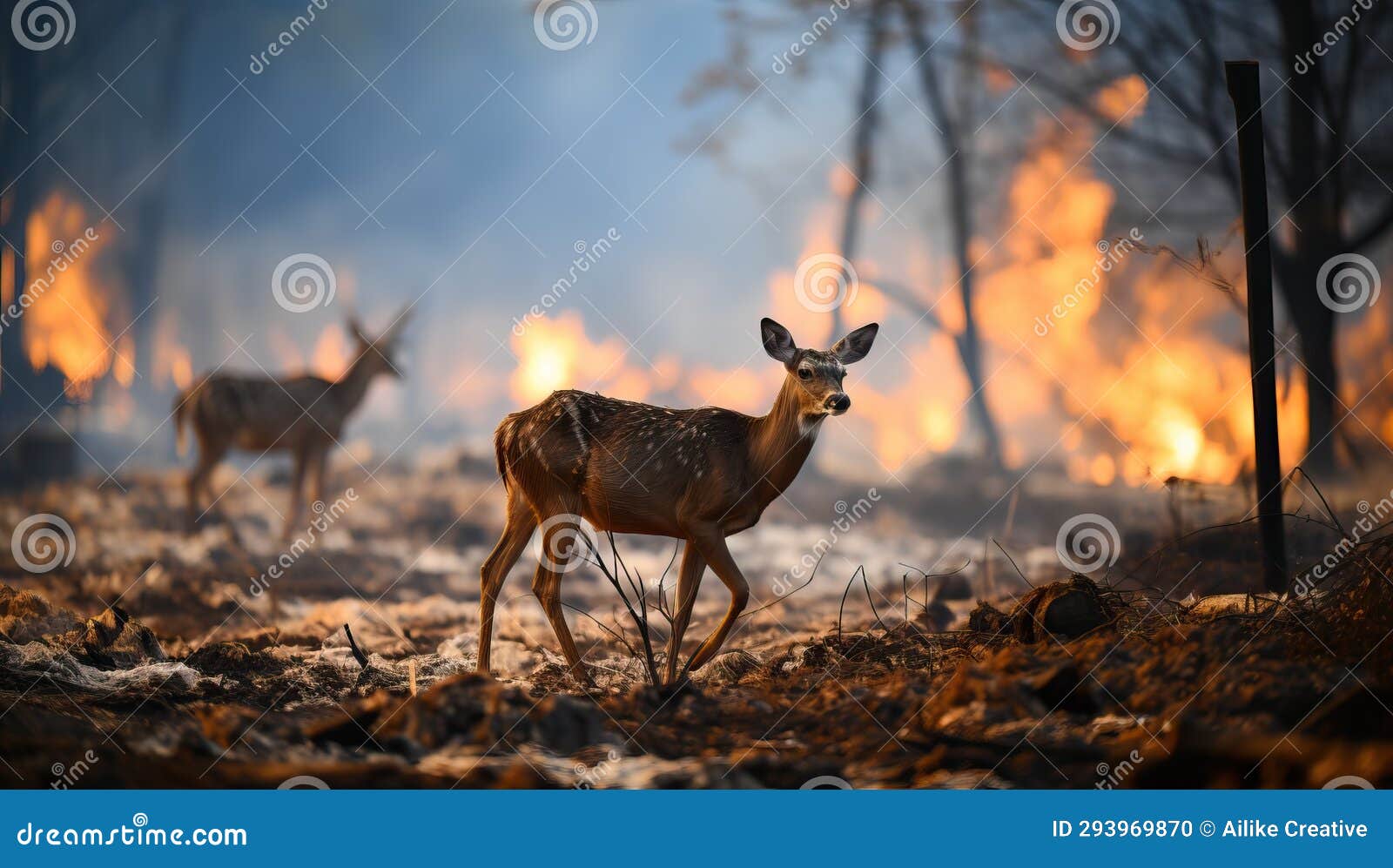 Whitetail Deer Fawn in the Forest during the Fire Stock Illustration ...
